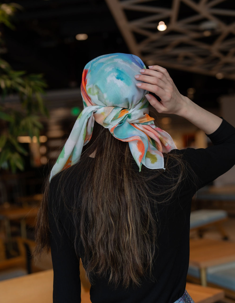 Aqua Tangerine Scarf (Pretied, Square Scarf + Bandana) – TAL NEW YORK